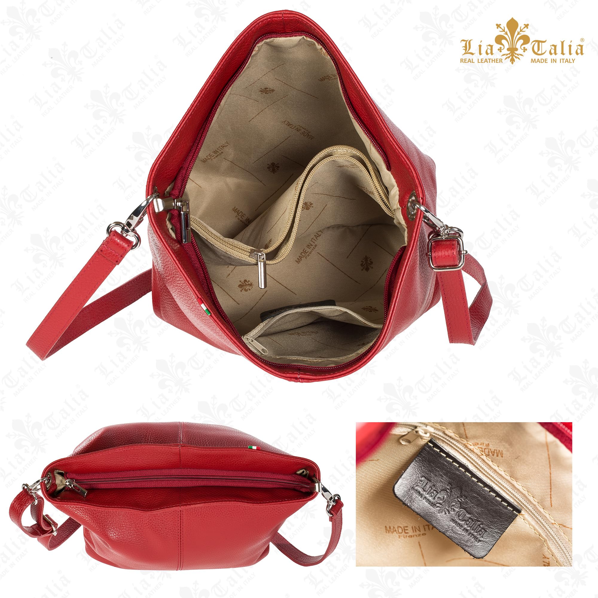 LiaTalia Womens Shoulder Bag - Soft Grained Leather - Medium Size Hobo Handbag Purse Made with 100% Italian Leather - ADAL (Olive Green)