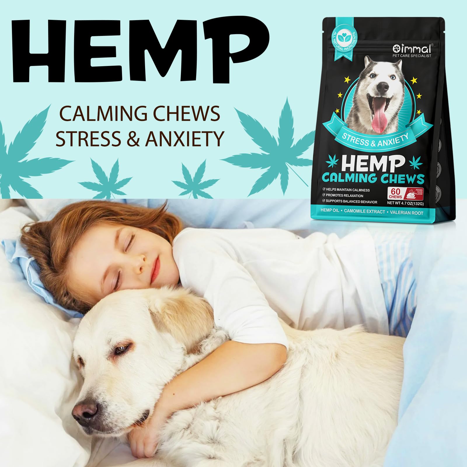 Dvoevivh Calming Chews for Dogs, Dog Calming Treats Anxiety Relief Natural Soothing Supplement, Dog Stress & Dog Anxiousness - Helps Aid with Thunder, Fireworks, Chewing & Barking