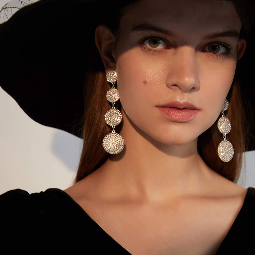 fxmimior Fashion Women Silver Rhinestones Circle Earrings Long Chain Drop Dangle Earrings Jewelry