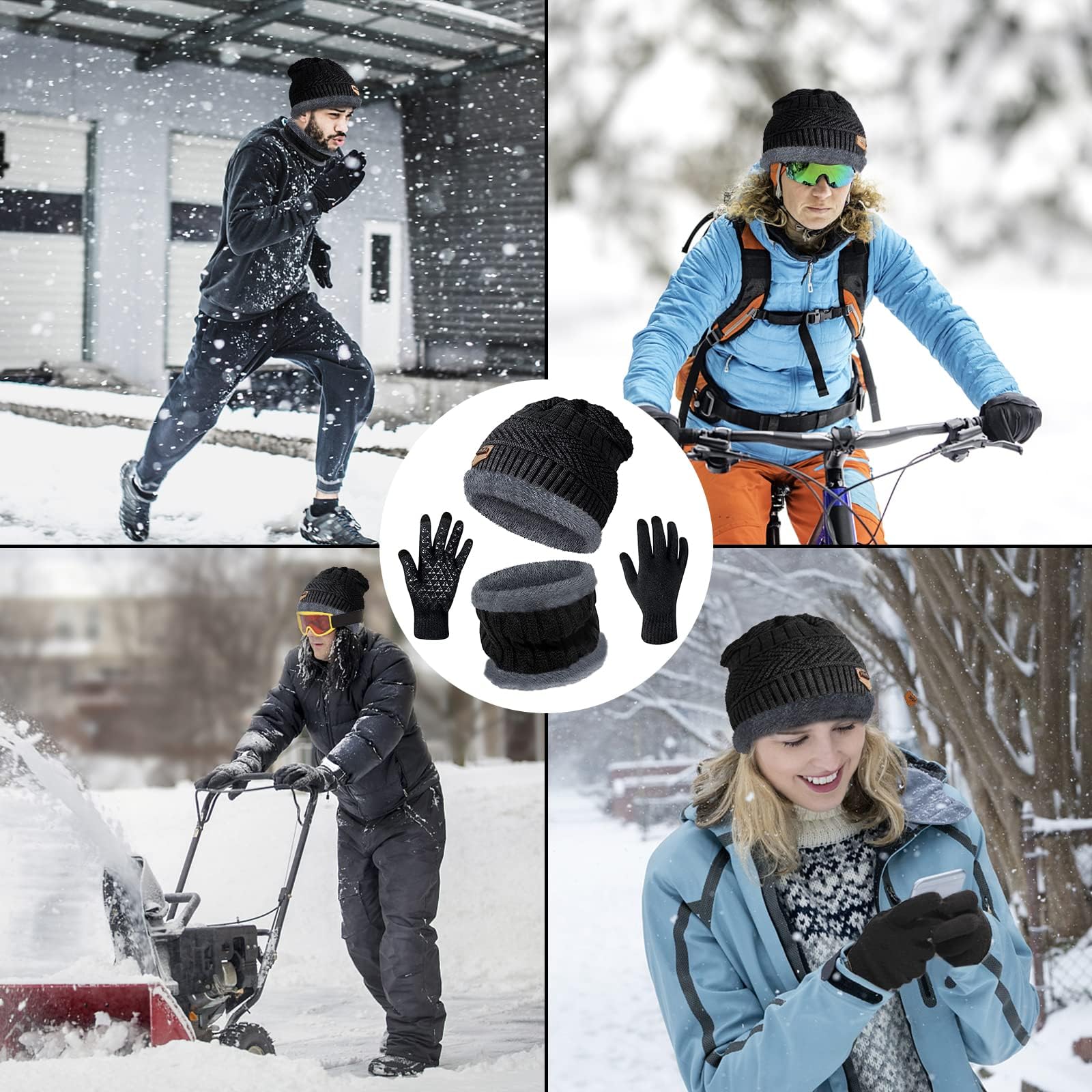 Beanie Hats for Men Winter Hats Black Beanie Knit Hat Mens Hat Scarf Set Warm Hats for Men Christmas Gift