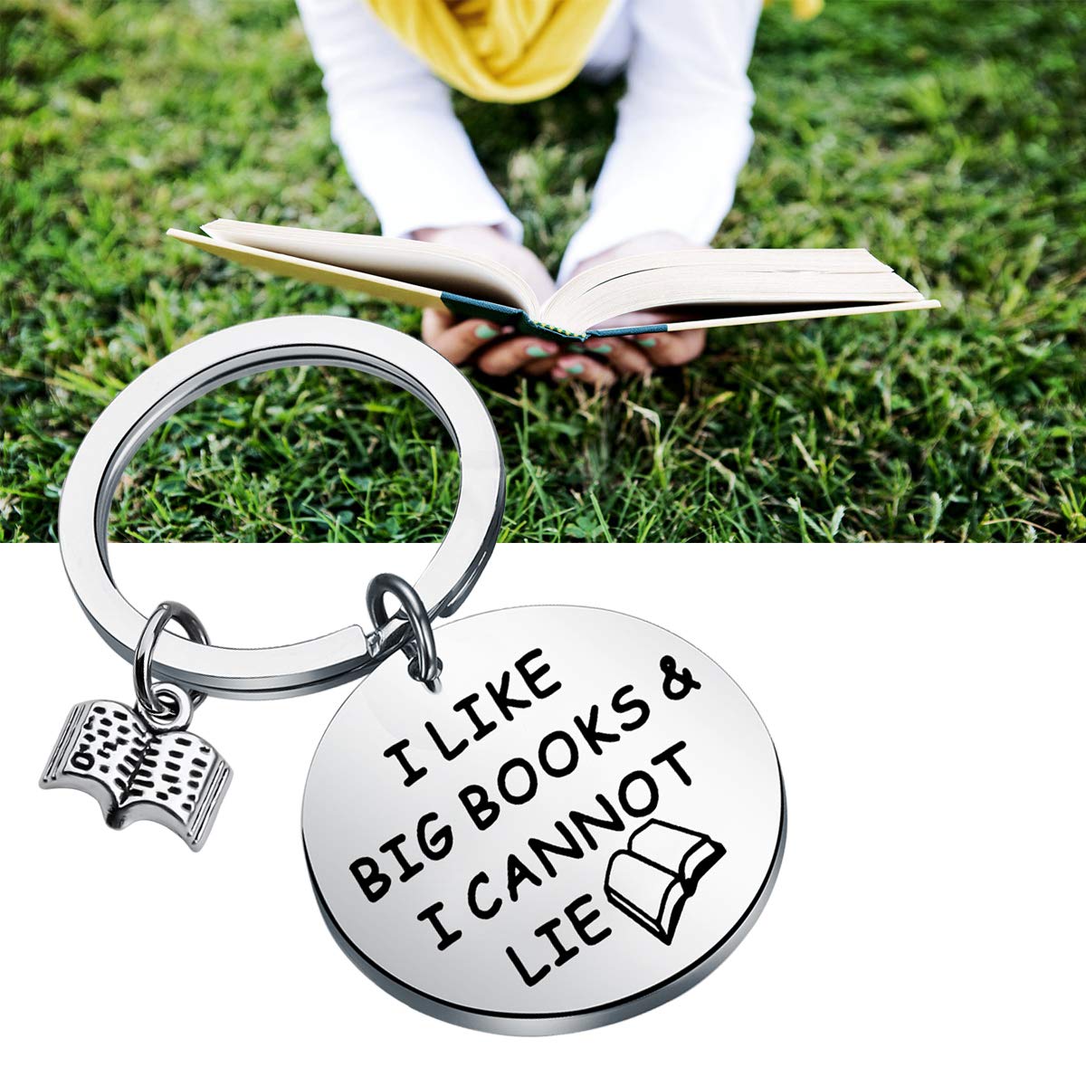 BEKECH Book Keychain Bookworm Gift Book Lover Gift I Like Big Books and I Cannot Lie Keychain Book Lovers Reading Jewelry Book Club Gift Librarian Gift (Silver)