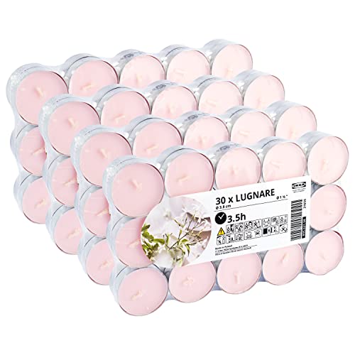 Ikea LUGNARE Jasmine/Pear/Ginger/Lily Scented Tealight Candles, Light Pink, 3.5 Hours - Set of 120, 3.8cm