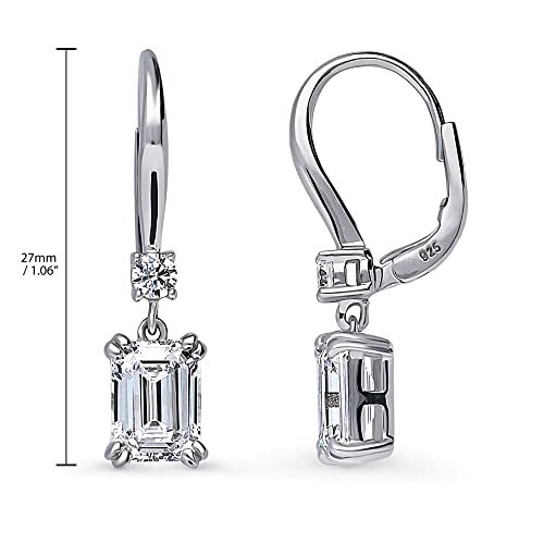 BERRICLE Sterling Silver Cubic Zirconia CZ Fashion Leverback Dangle Drop Earrings for Women, Rhodium Plated