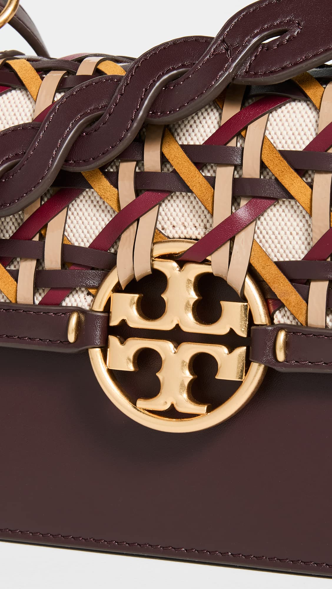 Tory Burch Women's Miller Basketweave Small Flap Shoulder Bag, Tempranillo Mix, Brown, One Size