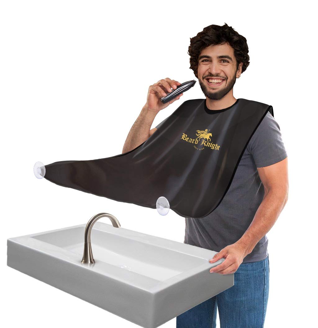 Beard Apron, Hair Clippings Catcher with Bag, Grooming Cape Apron, Beard Catcher for Shaving Trimming, Non-Stick Beard Cape- Black
