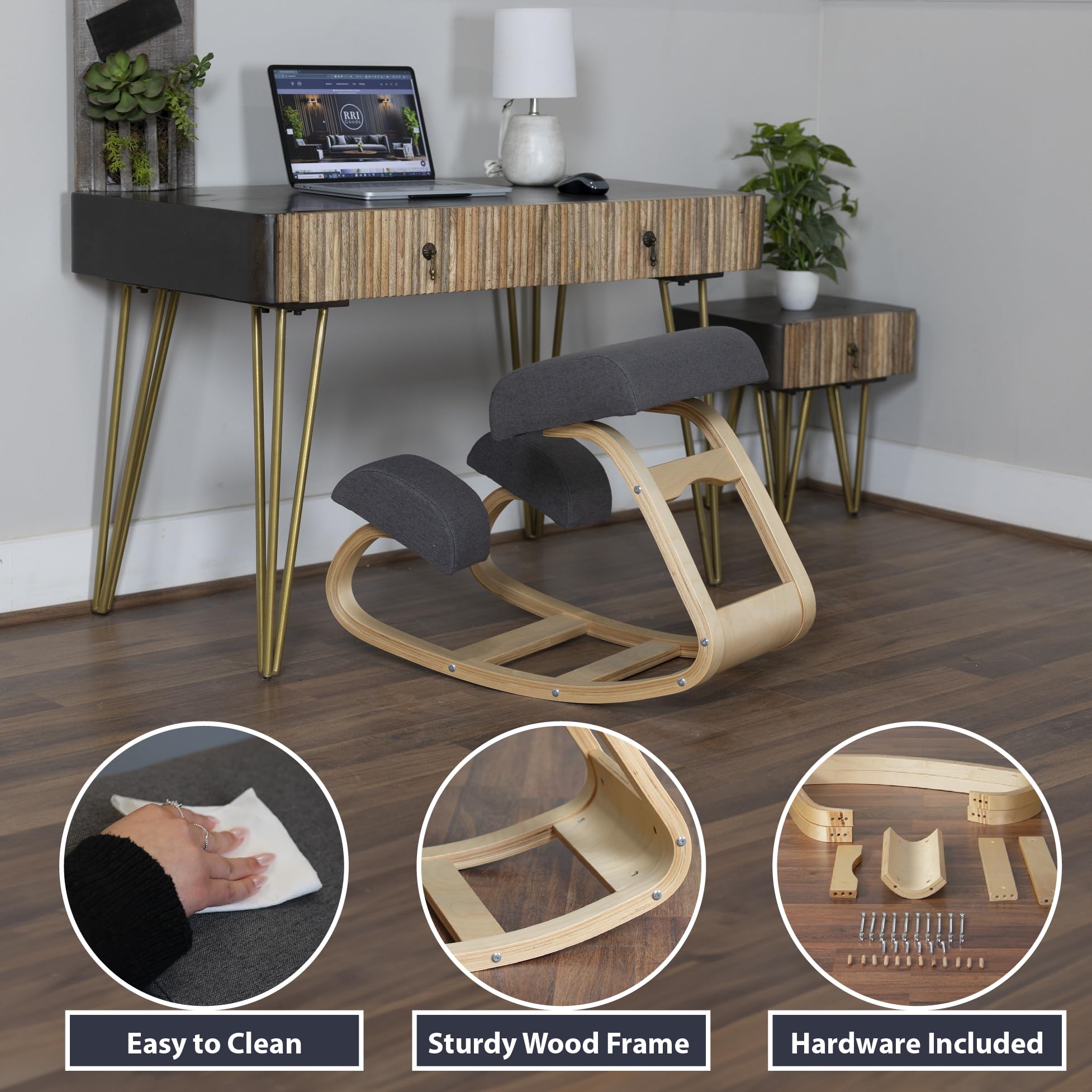 RRI Goods Kneeling Desk Chair, Sturdy Ergonomic Kneeling Chair for Office and Students, Rocking Motion for Natural Movement