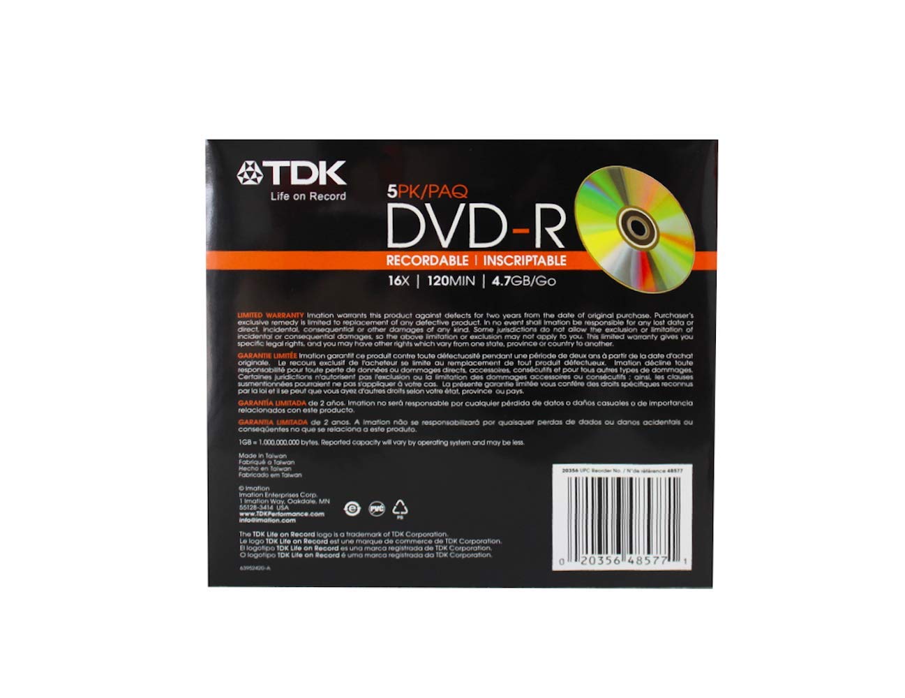 TDK DVD-R Recordable DVD Discs DVD-R47FS5