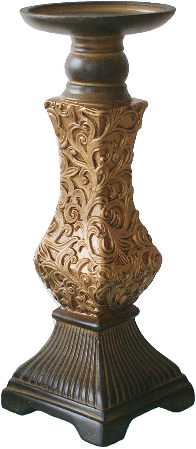 G-mart Set of 3 Gold Resin Pillar Candle Holders -12" H,10" H,8" H,Ideal for LED and Pillar Candles
