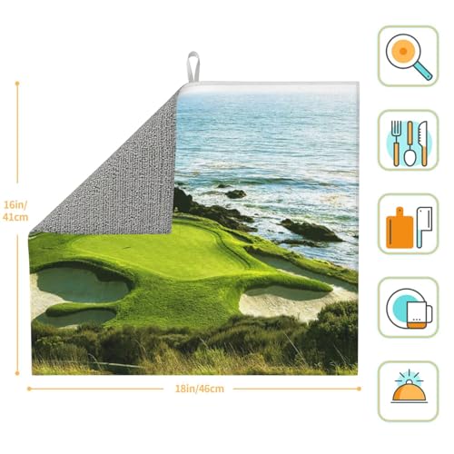 Beach Golf Course Printed Kitchen Dish Drying Mat, Ultraabsorbent Microfiber Dishesdrainer Mats By,Super Absorbent Dish Drying Pads Counter Mat 16" X 18"