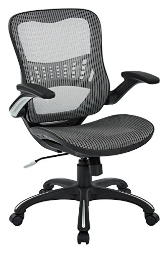 Office Star Ventilated Manager's Office Desk Chair with Breathable Mesh Seat and Back, Black Base, Grey