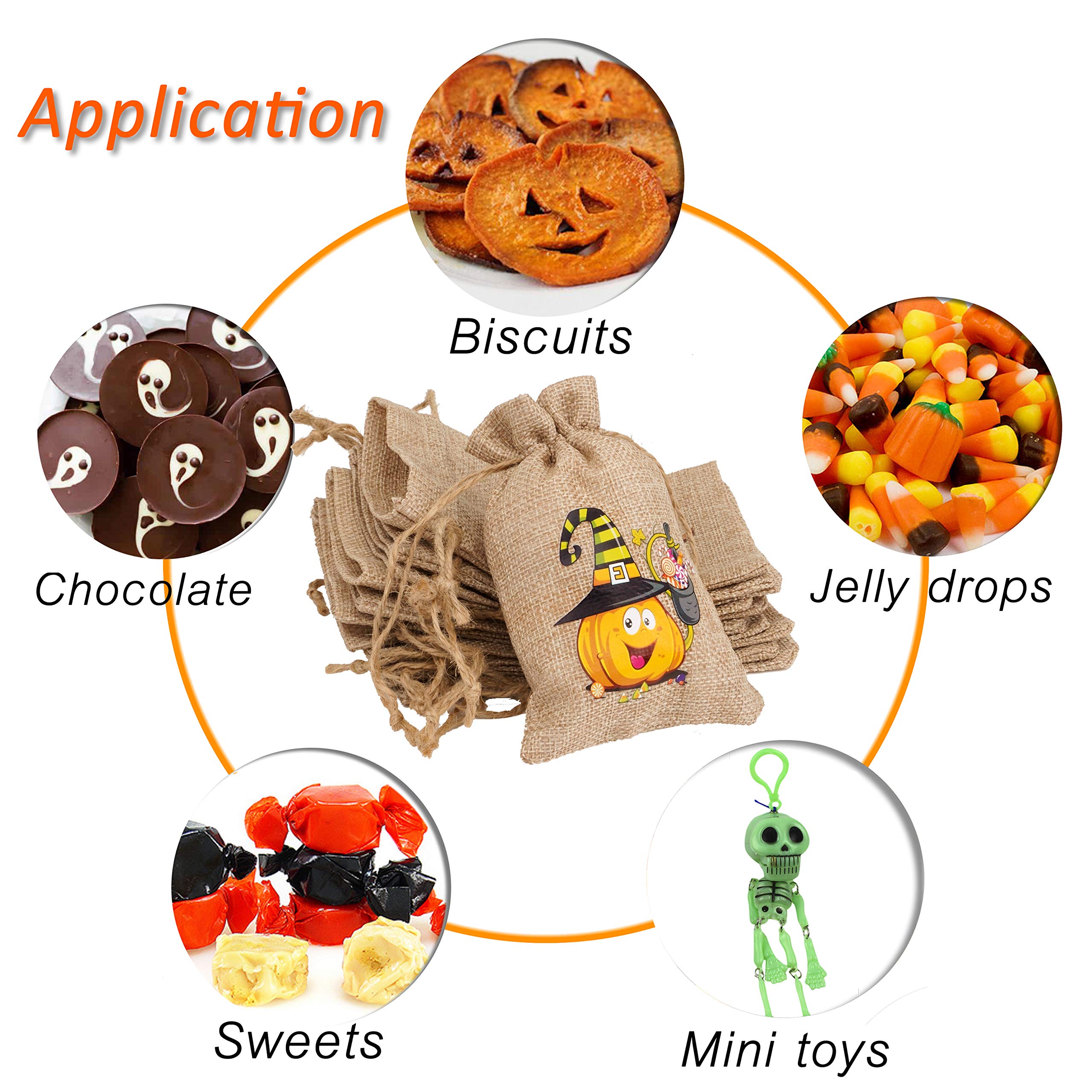 DIYASY 48 Pcs Halloween Burlap Gift Bags,Goodie Treat Bags with Drawstrings for Kids Halloween Party Favor