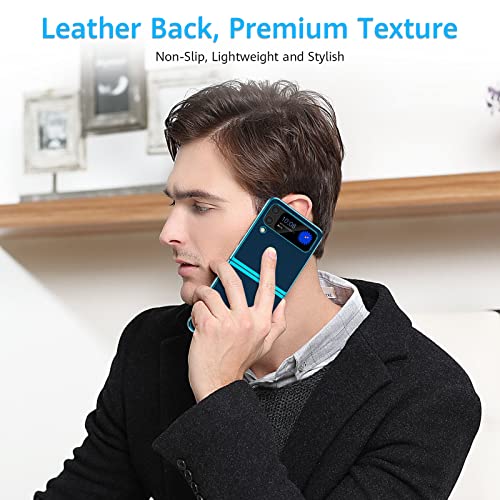 MATEPROX Slim Case for Samsung Galaxy Z Flip 3 5G, Lightweight with Non-Slip Leather Back & Electroplated Frame - Light Blue