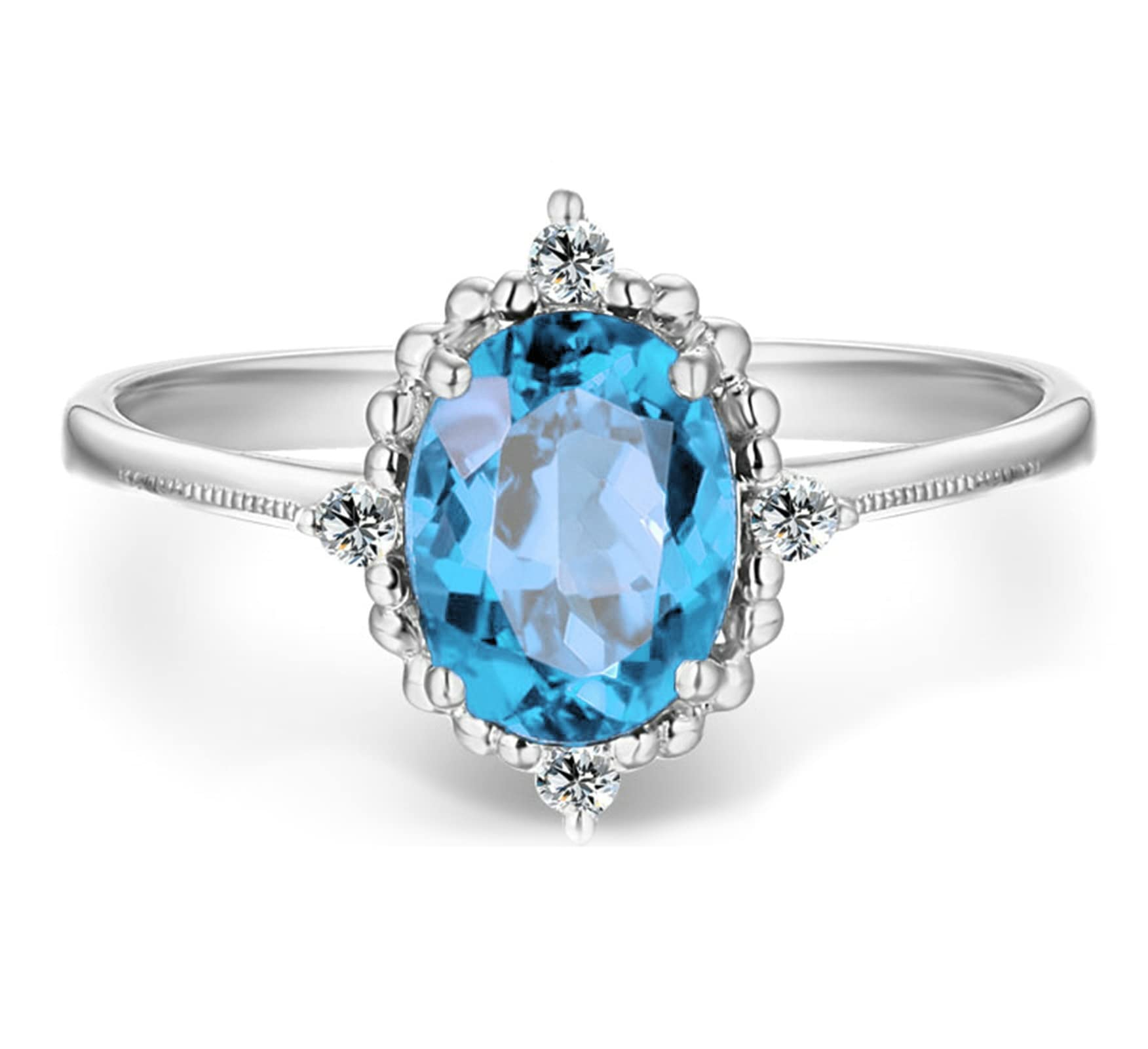 Ayoiow Rings Promise Silver 925 Light Blue Oval Zircon Band Valentine Gift Engagement Bands Ring for Her Size:8.5