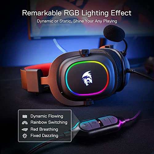 Redragon H510 Zeus-X RGB Wired Gaming Headset - 7.1 Surround Sound - 53MM Audio Drivers in Memory Foam Ear Pads w/Reliable Fabric Cover- Multi Platforms Headphone - USB Powered for PC/PS4/NS