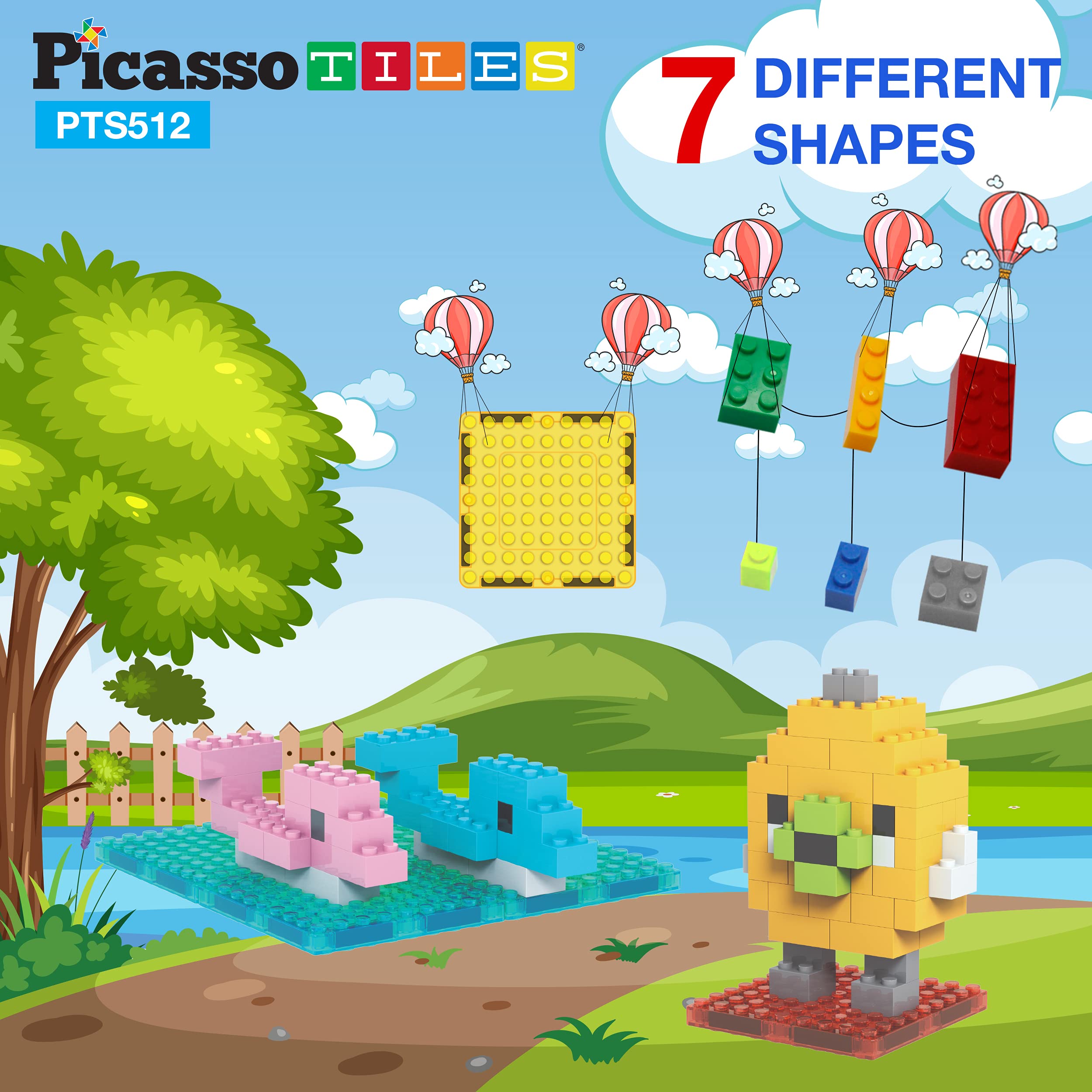 PicassoTiles 512 PCs Grand Playset Magnetic Tiles and Building Block Combo Creative Buildings & Figures Such as Bridges Hearts Unique Characters & More Educational STEM Toys Learning Activity Ages 3+