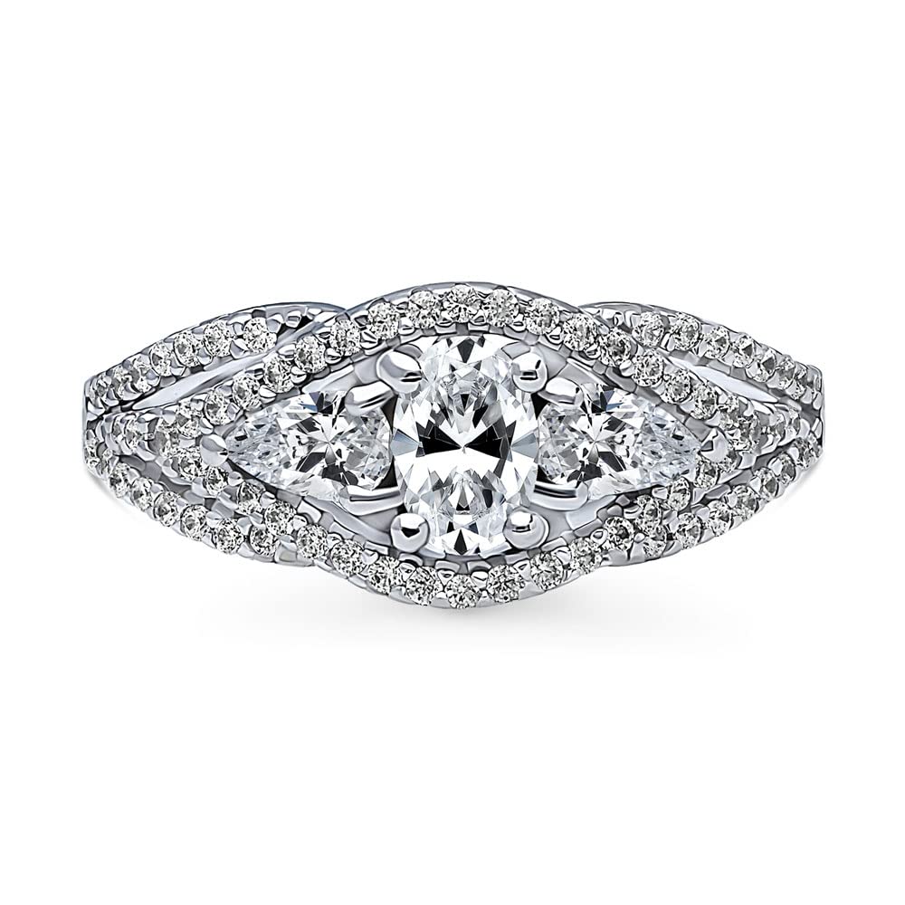 BERRICLE Sterling Silver Woven Wedding Engagement Rings Cubic Zirconia CZ 3-Stone Promise Ring for Women, Rhodium Plated Size 6