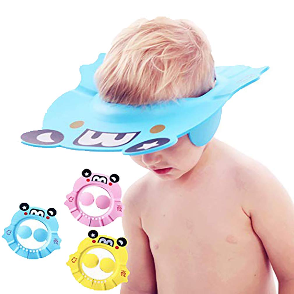 Baby Shower Cap, Adjustable Shower Cap Kids Panda, Infants Soft Protection Funny Safety Visor Cap for Toddler Children (blue+pink+yellow)