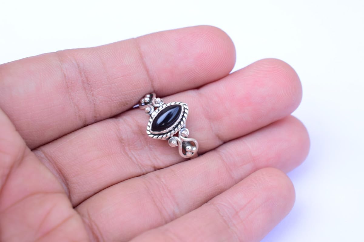 Black Onyx Stone Ring, 925 Sterling Silver Statement Ring For Women, Handmade Ring Gemstone Promise Ring for Birthday Christmas Gift For Her Ring Size US 7