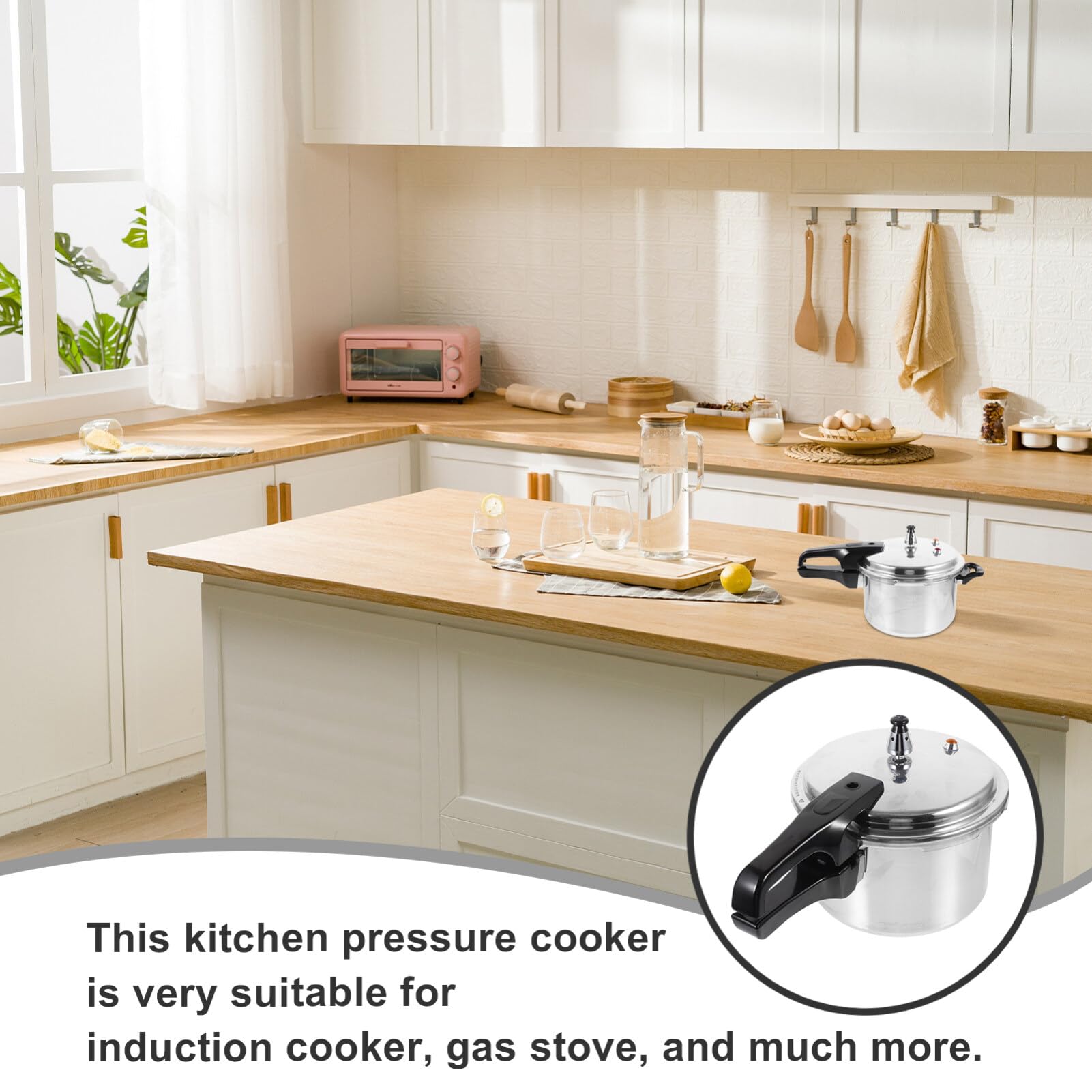 DOITOOL Aluminum Pressure Cooker 22cm/8.7inch Bottom Mini Pressure Cooker for Gas Stove Induction Cooker, Silver