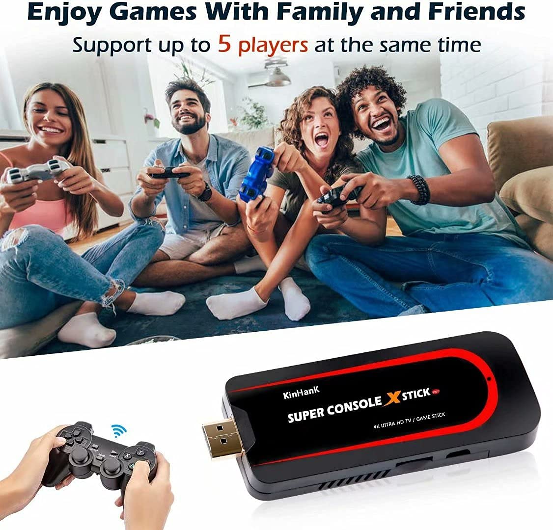Relemo Super Console X Stick Retro Game Console Built-in 50000+ Games 4k Output Plug and Play Video Game Console with 2 Controllers for PS1/PSP/N64/MD (128G)