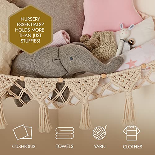 TIDYTEDS Macrame DreamLights Boho Stuffed Animal Storage Net for Stuffed Animals (Extra Large) and Stuffed Animal Net or Hammock for Small Stuffed Animals or Plushies. Plush Cream Toy Storage Holder