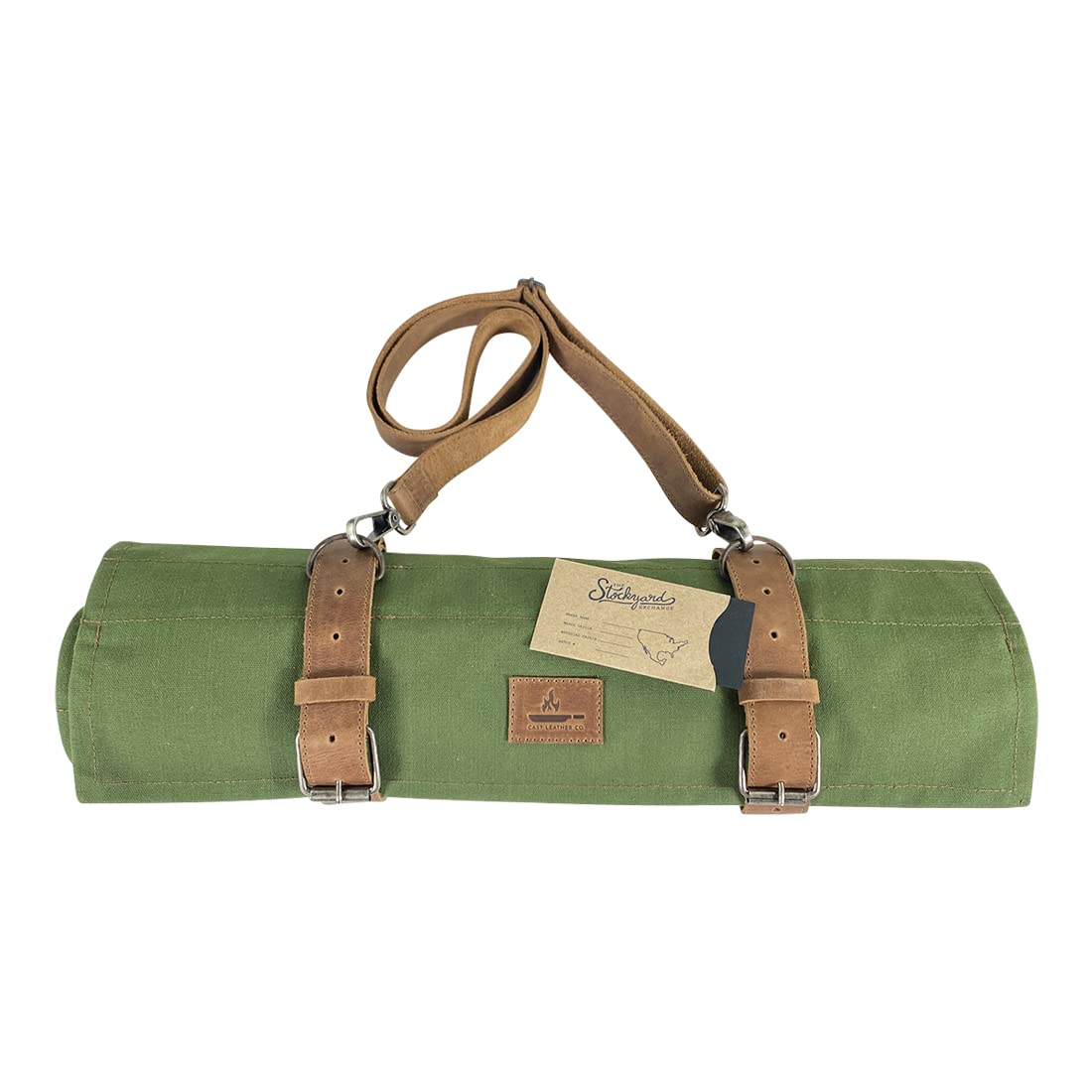 Cast Leather Co., Knife Roll Bag with Detachable Shoulder Strap, Portable Storage for Specialty Knives with 10 Pockets, Protect Sharp Cooking Items, Water Resistant Canvas, Olive