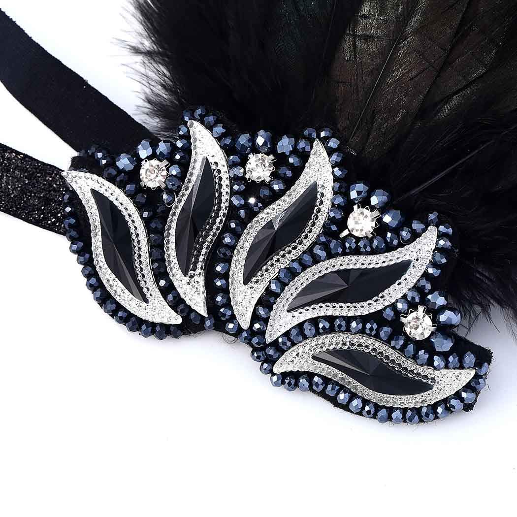 Asooll 1920s Vintage Feather Headband Black Crystal Headpiece Flapper Prom Hair Accessories for Women