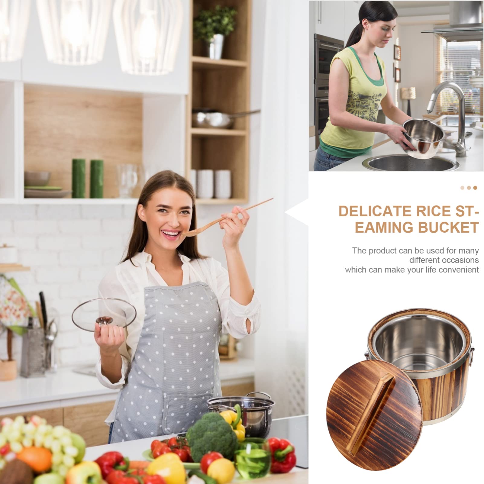 DOITOOL Rice Pot 1 Set Rice Cooker with Lid Rice Bucket Rice Steamer Cooker Wooden Rice Steamer Cooking Pot Steamer Pot for Restaurant Kitchen Cookware Dumpling Steamer Basket
