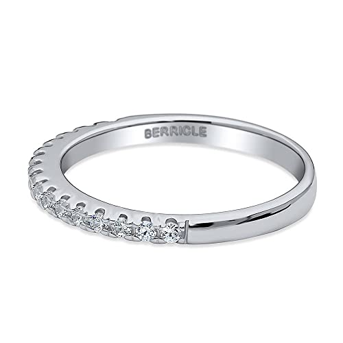 BERRICLE Sterling Silver Wedding Rings Cubic Zirconia CZ Half Eternity Ring for Women, Rhodium Plated Size 8