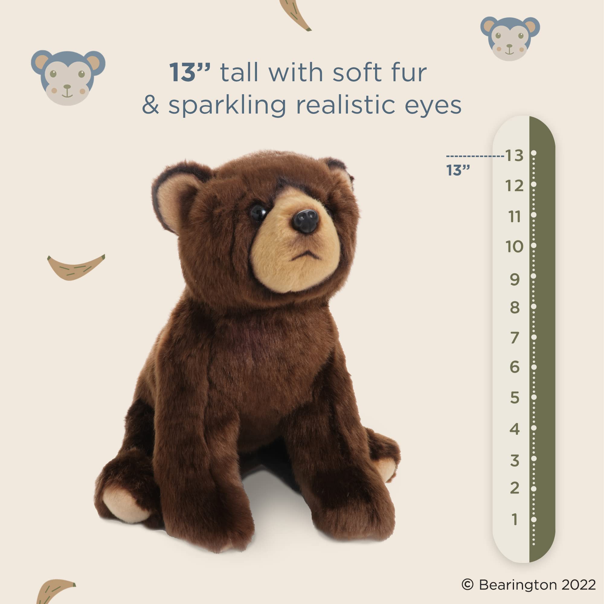 Bearington Lil' Cubbie Small Plush Stuffed Animal Brown Grizzly Bear, 9 inches