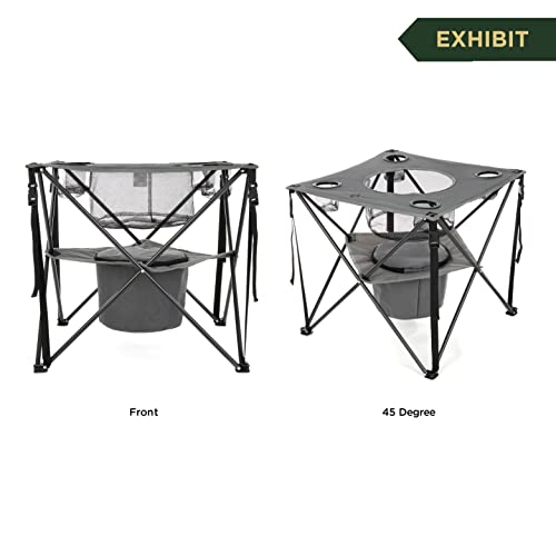ARROWHEAD OUTDOOR 33.5β Portable Folding Tailgate Table, 4 Cup Holders, Food Basket, Insulated Cooler, No Sag Surface, Square, Carrying Case, Steel Frame, High-Grade 600D Canvas, USA-Based Support