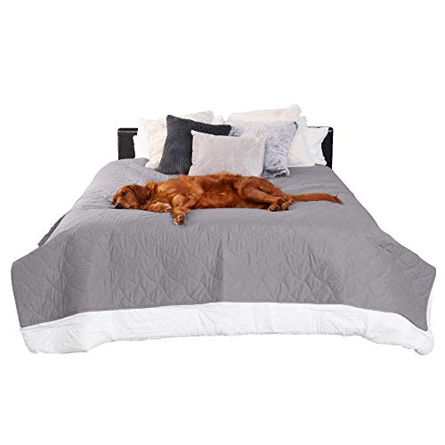 Furhaven Waterproof & Non-Slip Full Size Mattress Cover Protector for Dogs & Cats, Washable, For Beds, Couches, & Car Seats - Quilted Twill Blanket Mattress Cover - Gray, Medium/Full Size