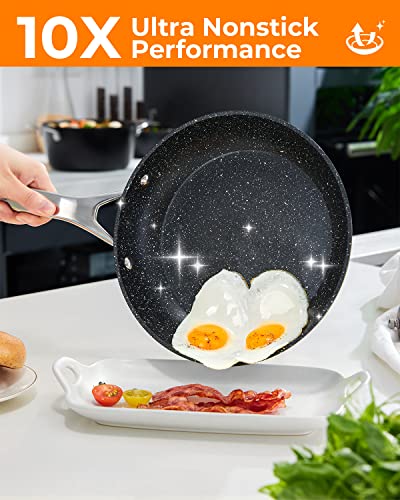 Induction Cookware Set, Fadware Pots and Pans Set Nonstick, Dishwasher Safe Pan Sets for Cooking Nonstick, Kitchen Utensils Set w/Frying Pans, Saucepans & Stockpot, Kitchen Essentials for New Home