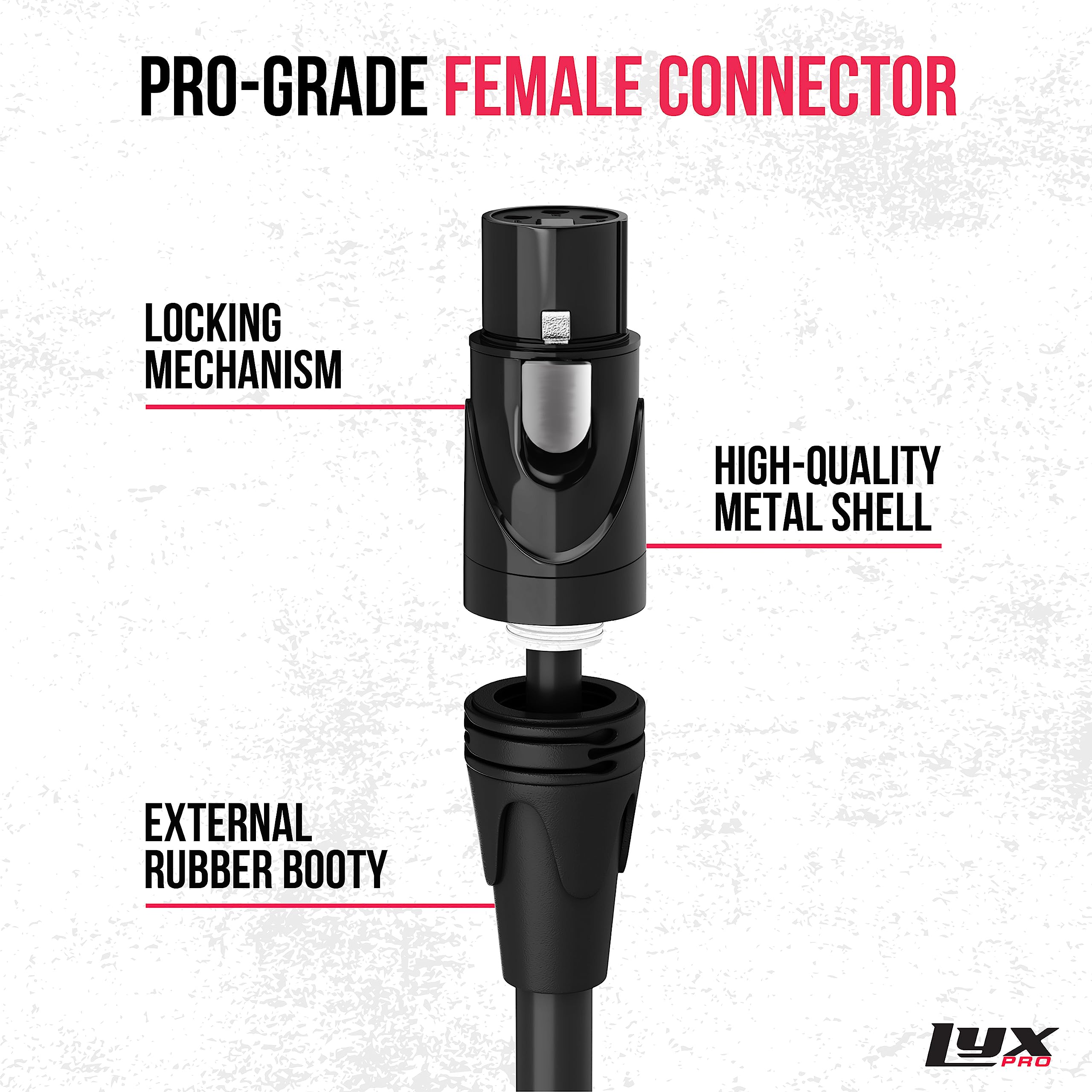 LyxPro Quad Series 20 ft XLR 4-Conductor Star Quad Balanced Microphone Cable for High End Quality and Sound Clarity, Extreme Low Noise, Black