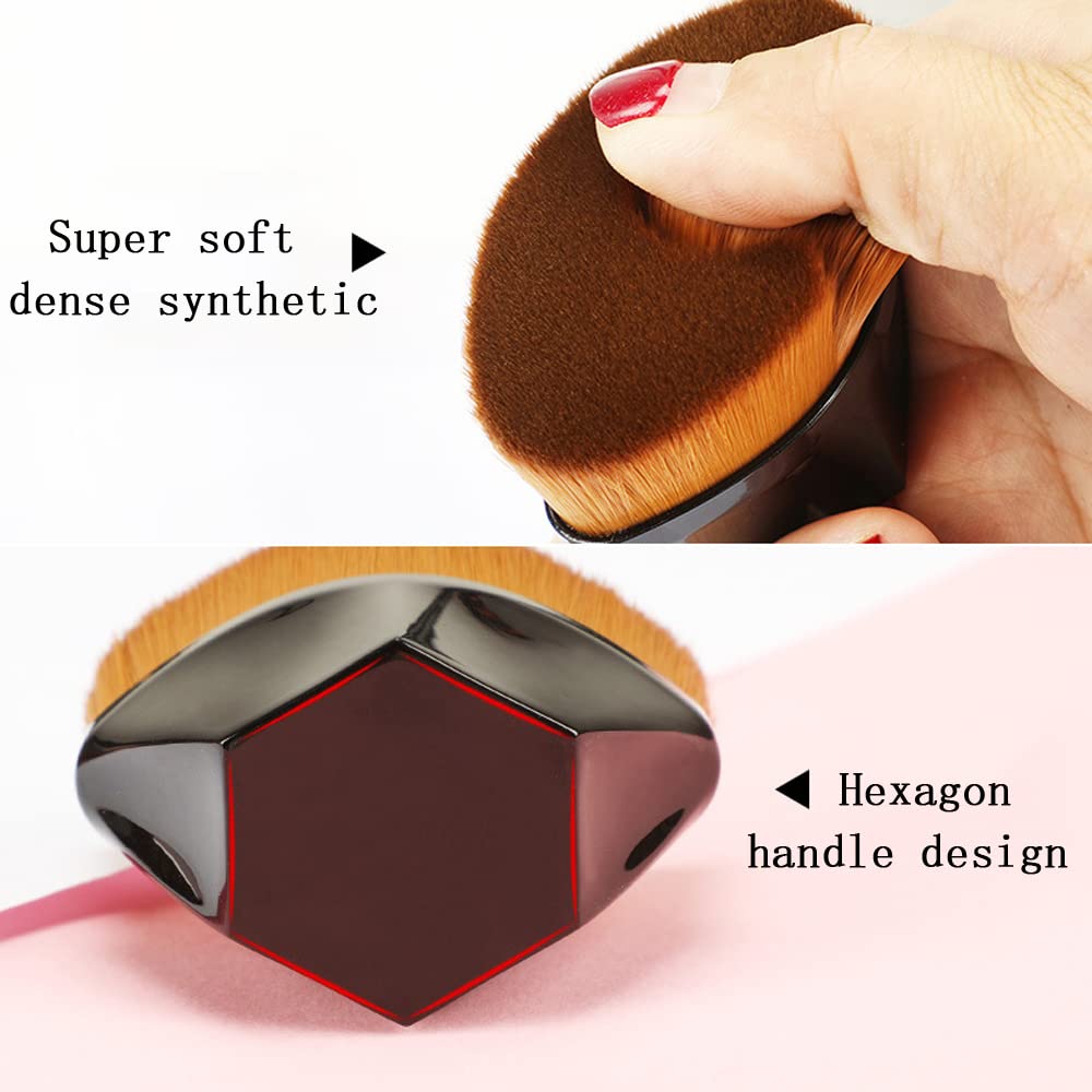 BlingToman Foundation Makeup Brush Flat Top Kabuki Hexagon Face Body Blush Liquid Powder Foundation Brush for Blending Liquid, Cream or Flawless Powder Cosmetics with Bonus Protective Case (black)