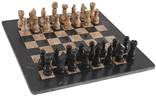 RADICALn 15 Inches Large Handmade Black and Fossil Coral Weighted Marble Full Chess Game Set Staunton and Ambassador Gift Style Marble Tournament Chess Sets
