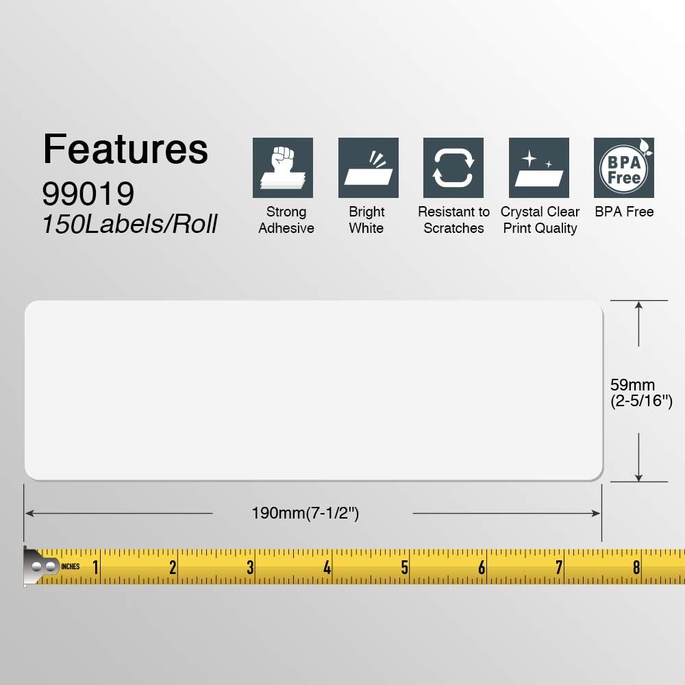 BETCKEY - Compatible DYMO 99019 (2-5/16" x 7-1/2") Large Lever Arch File Labels, Compatible with DYMO Labelwriter 450, 4XL, Rollo & Zebra Desktop Printers [10 Rolls/1500 Labels]