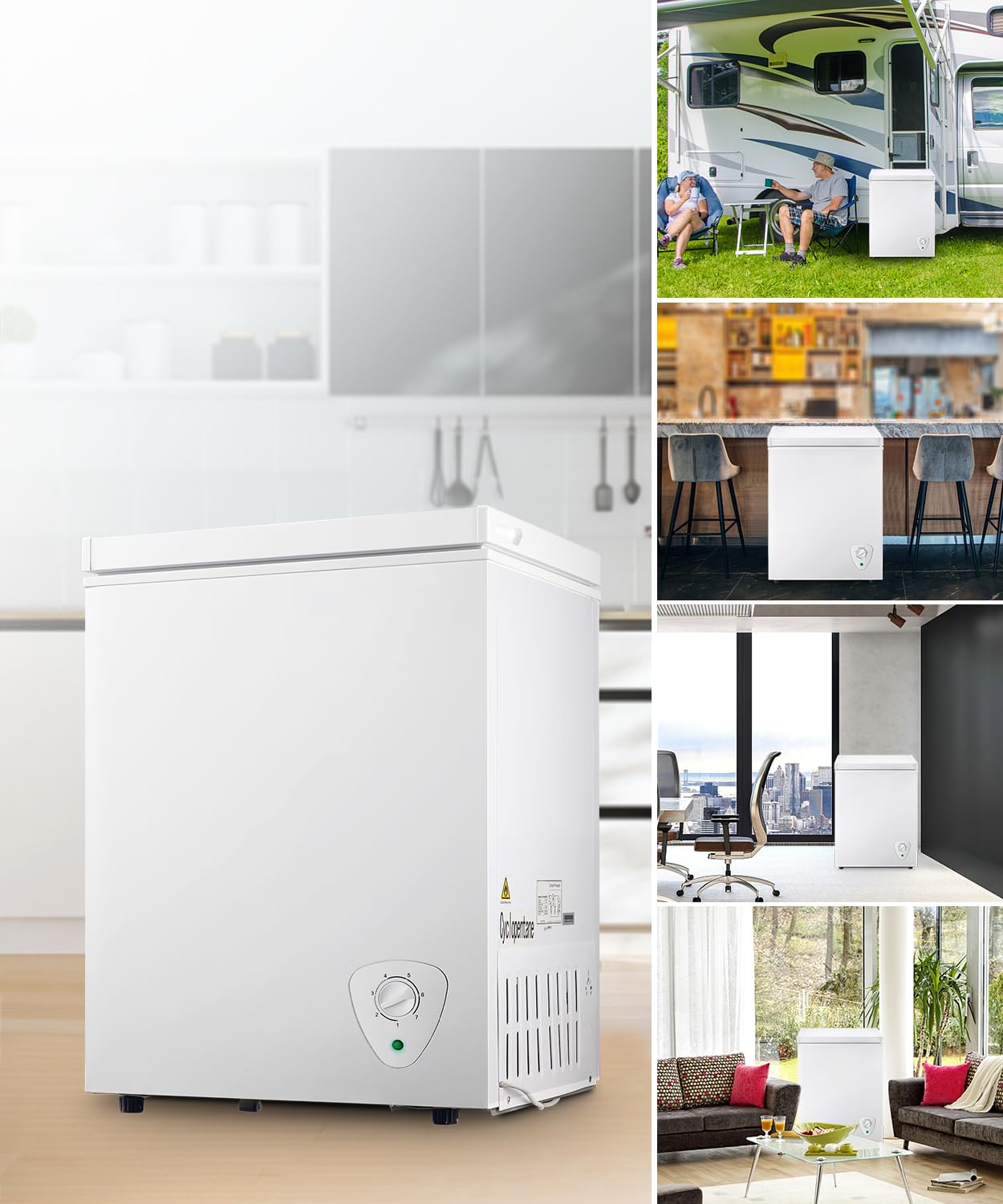 Deep Freezer, 5.0 cu.ft Free-Standing Chest Freezer with Removable Basket, 7-Step Temperature Control, Low Noise, Perfect for Home Kitchen and Garage (White)