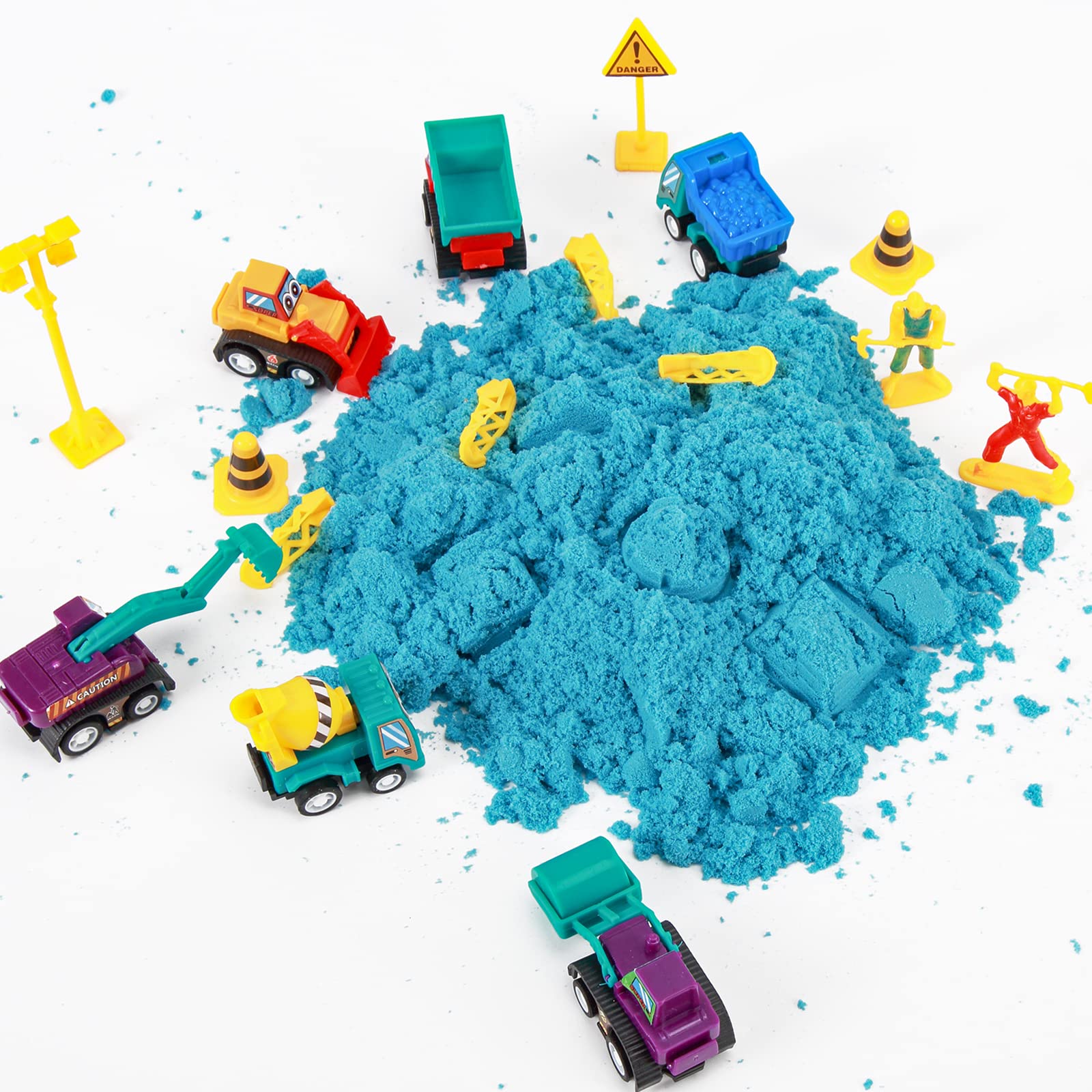 Play Sand Kit for Kids - 3.3lbs Space Sand with 3 Colors, Sand Molds Tools, Construction Trucks, Foldable Sandbox and Storage Box, 34 Pieces Sandbox Toys Set for 6 Year and up Boys Girls (Pink)