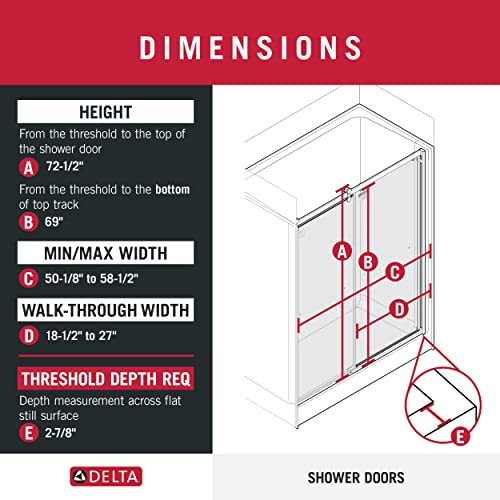 Delta Shower Doors SD3957028 Classic Semi-Frameless Contemporary Sliding Shower 60"x71", Bronze Track