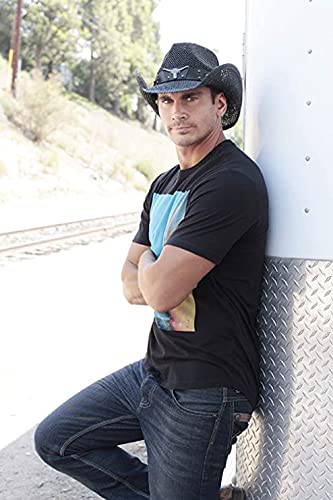 Black Straw Cowboy Hat for Men, Faux Leather, Longhorn, Shapeable Brim