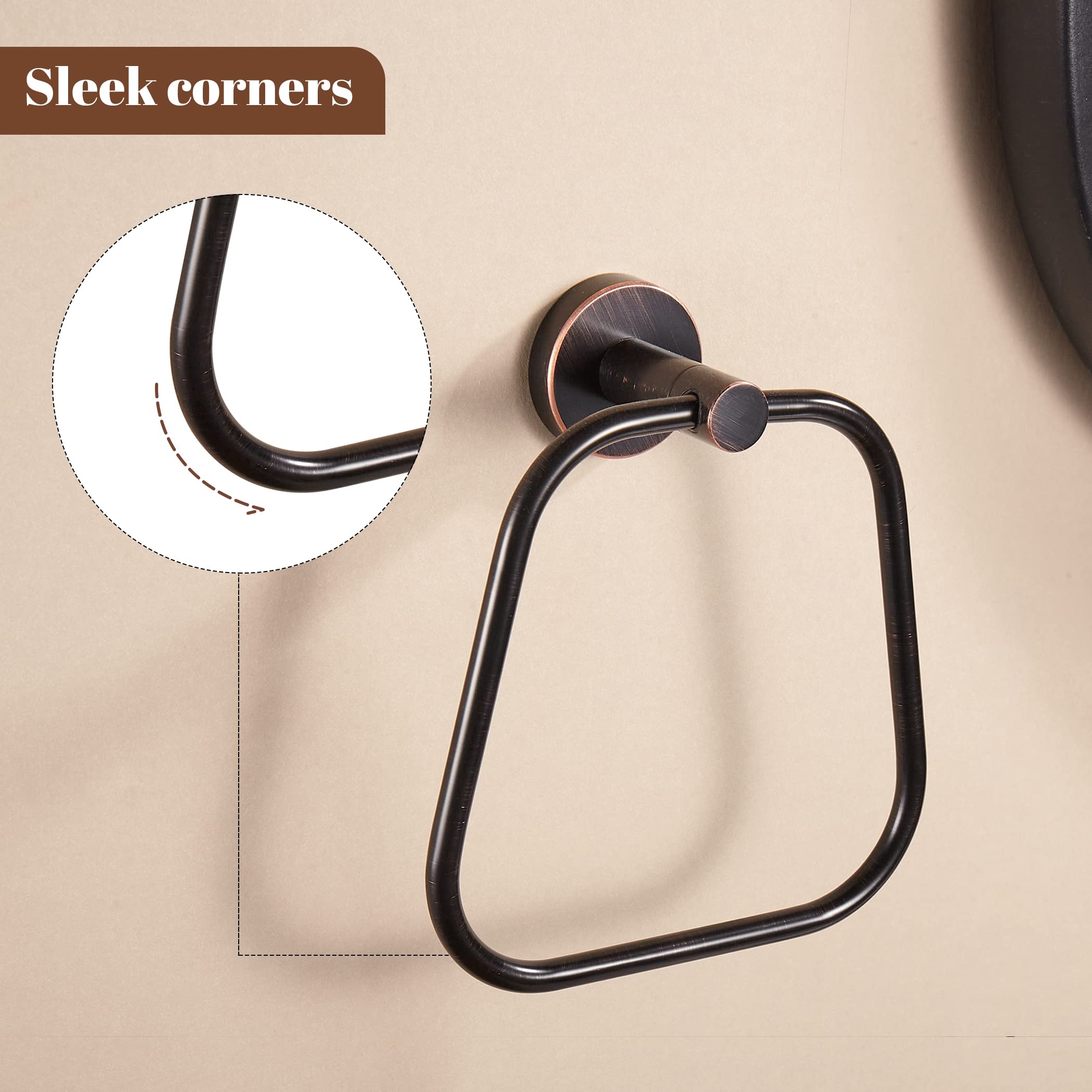Bronze Hand Towel Holder, Bathroom Towel Ring Oil Rubbed, Bath Hand Towel Hangers Wall Mounted Farmhouse Rustic ORB Stainless Steel Trapezoid