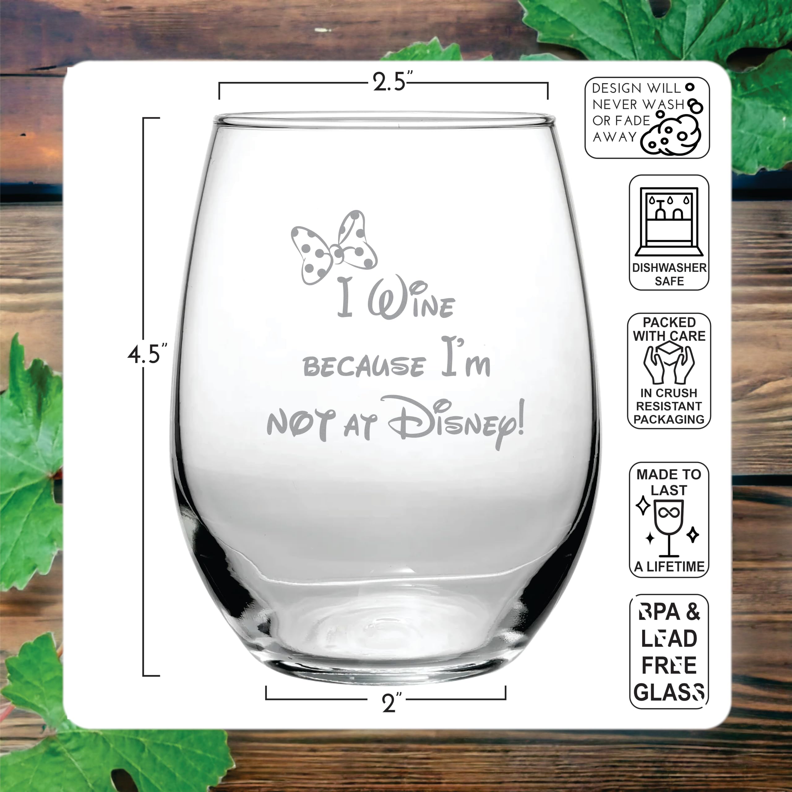 Bow- I Wine because Im not at ... 15 oz Dishwasher Safe - Minnie Mickey Inspired Wine Gift - 21st Birthday Graduation - Gift for Women - Mom - Couples Anniversary