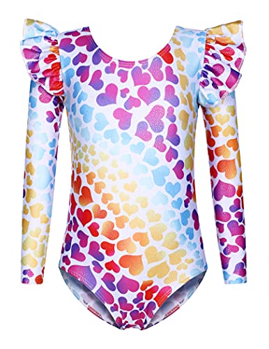 Arshiner Girls Gymnastics Leotards Ruffle Long Sleeve Shimmer Ballet Unitard Dancewear for 3-10 Years