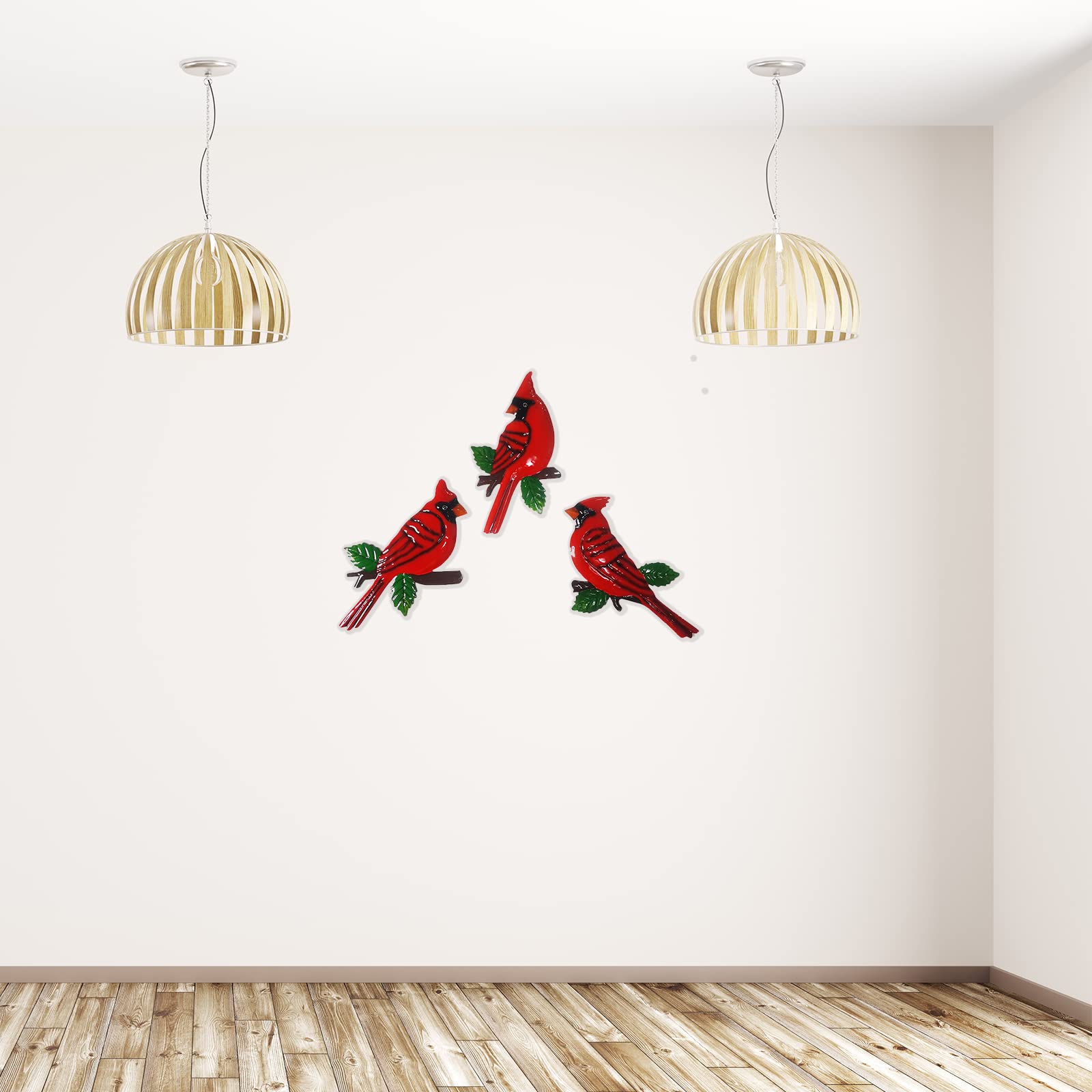 RESOYE 3 Pack Red Artificial Cardinal Birds, Metal Cardinals Ornaments Simulation Red Birds Wall Art Decorative Hanging Cardinal Sculptures for Wall Home Garden Party Holiday Decor