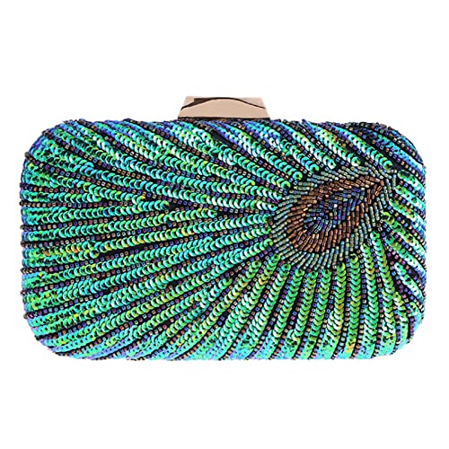 Beaded Sequin Peacock Clutch Purse Sparkly Evening Bags for Women Vintage Party Wedding Handbags