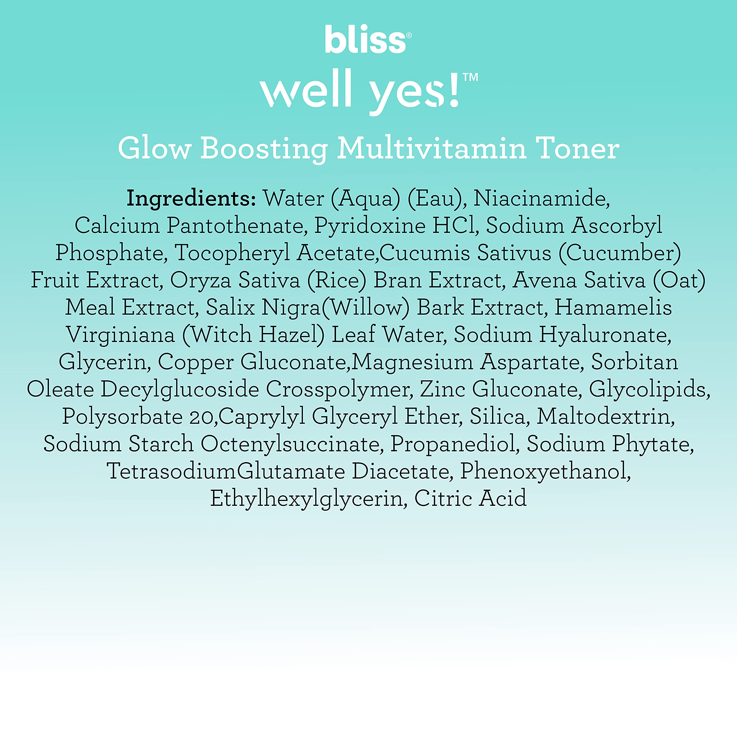 Bliss Well Yes Hydrating Toner with Vitamin B3, B5, B6, C & E - Brightens, Soothes, and Balances Skin - Alcohol-Free, Ideal for Sensitive & Oily Skin