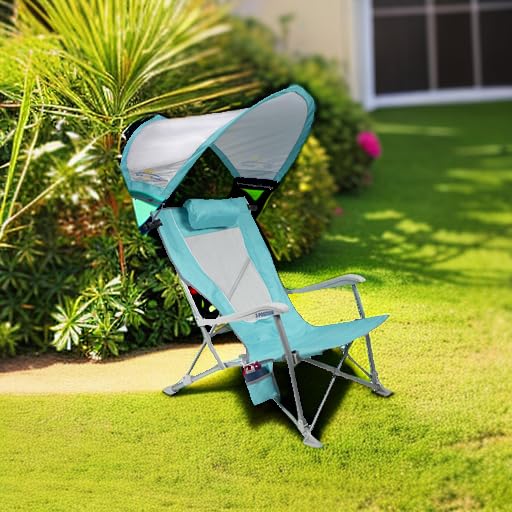 GCI Outdoor Sunshade Recliner Beach Chair | Collapsible Folding Canopy Shade Chair with Durable Armrests, Drink Holder & Portable Carry Bag, Perfect for Beach Trips & Picnics β Seafoam Green