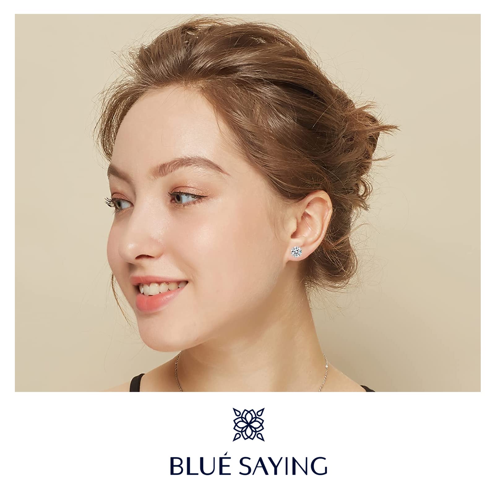 BLUE SAYING D Color VVS1 18K White Gold Moissanite Stud Earrings For Women.2Cts Each 1Carats Set…