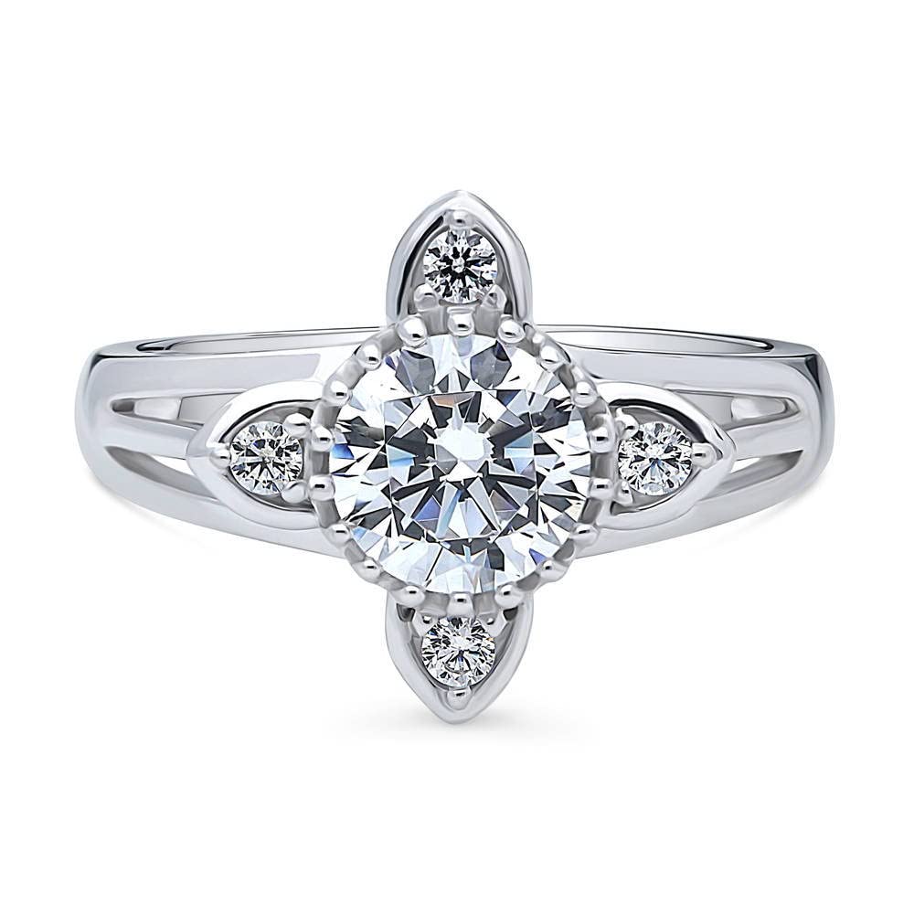 BERRICLE Sterling Silver Flower Cubic Zirconia CZ Fashion Ring for Women, Rhodium Plated Size 7
